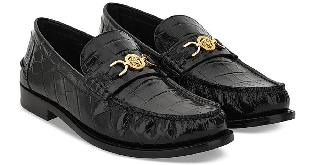 Versace Medusa '95 Croc Embossed Slip On Loafers in Black for Men | Lyst