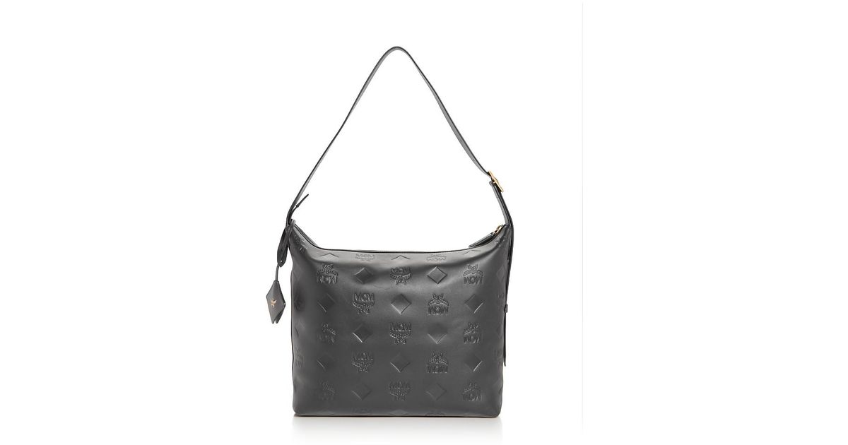 MCM Large Aren Maxi Monogram Leather Shoulder Bag in Gray | Lyst