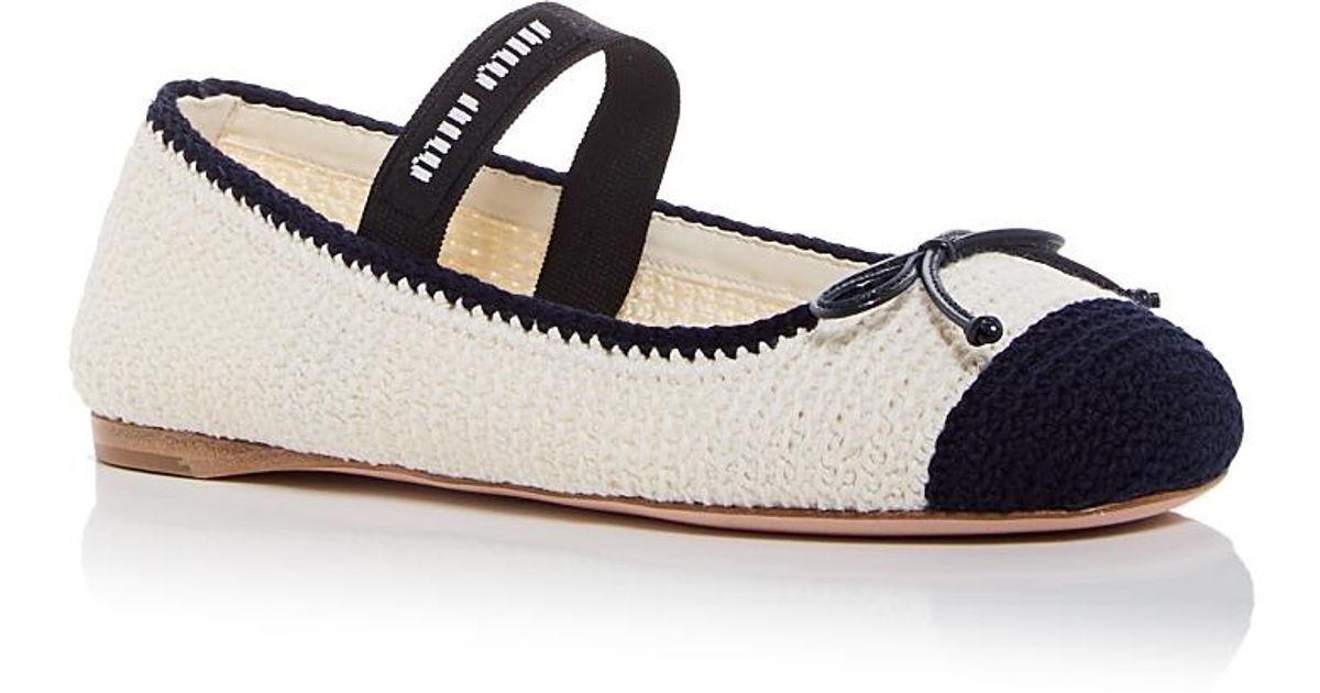 Miu Miu Crochet Cap Toe Ballet Flats in White | Lyst