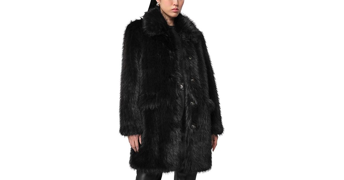 Apparis Pamela Faux Fur Mid Length Coat in Black | Lyst