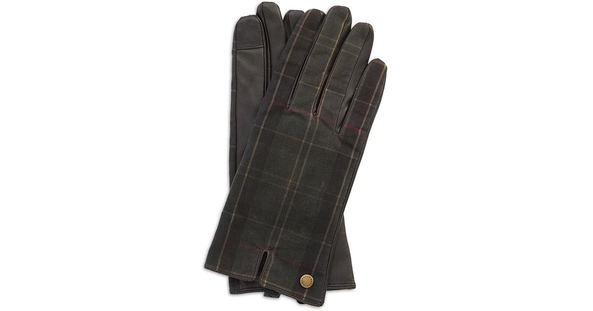 Barbour Tartan Waxed Canvas & Leather Gloves in Black | Lyst