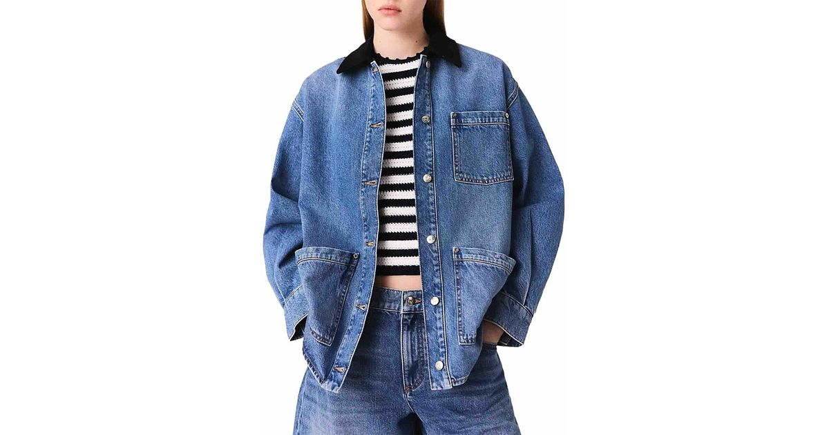 Maje Faded Denim Jacket in Blue | Lyst
