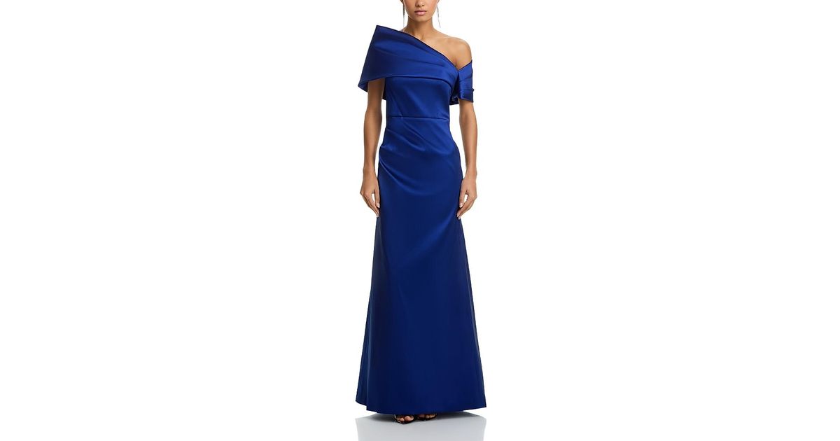 Teri Jon Stretch Mikado Asymmetric Off Shoulder Cuff Gown in Blue | Lyst