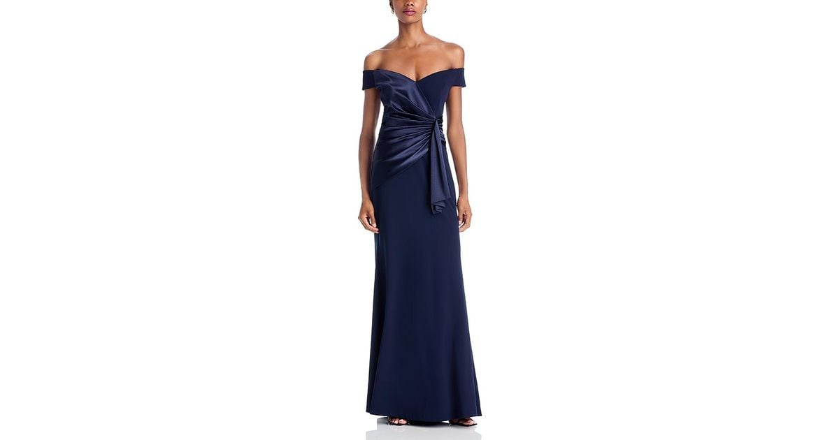 Eliza J Off-The-Shoulder Ruched Gown in Blue | Lyst