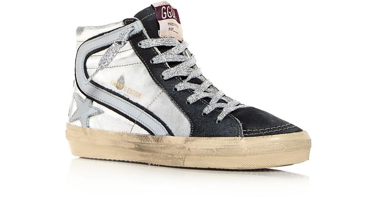 Golden Goose Slide Laminated High Top Sneakers in Blue | Lyst