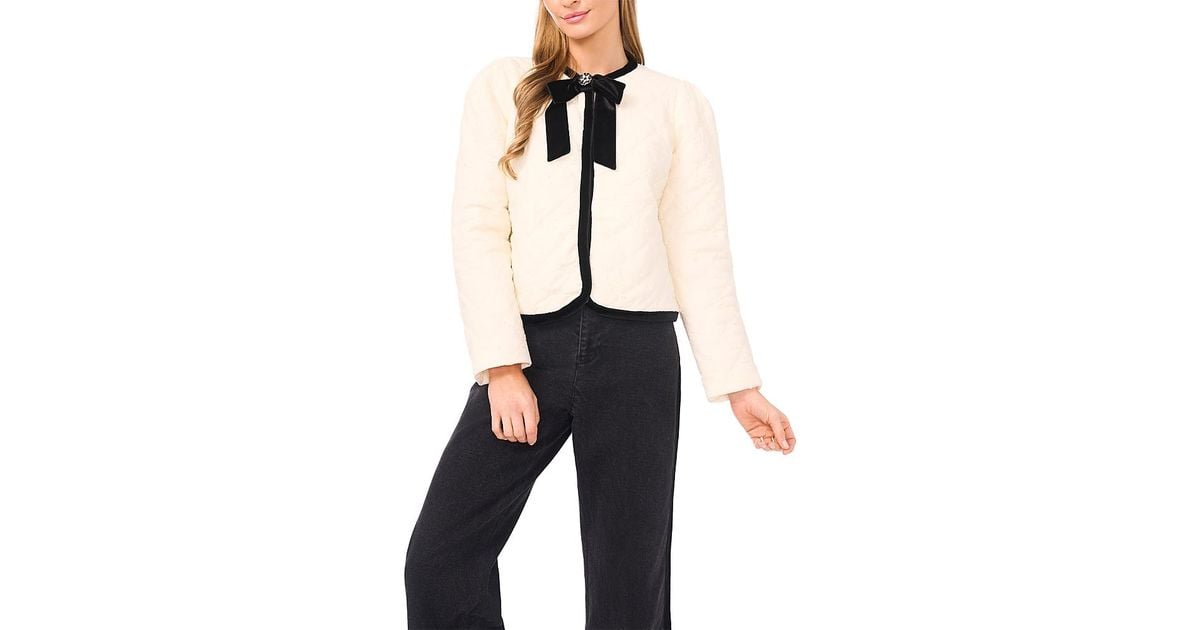 Cece Quilted Bow Trim Jacket in Blue | Lyst UK