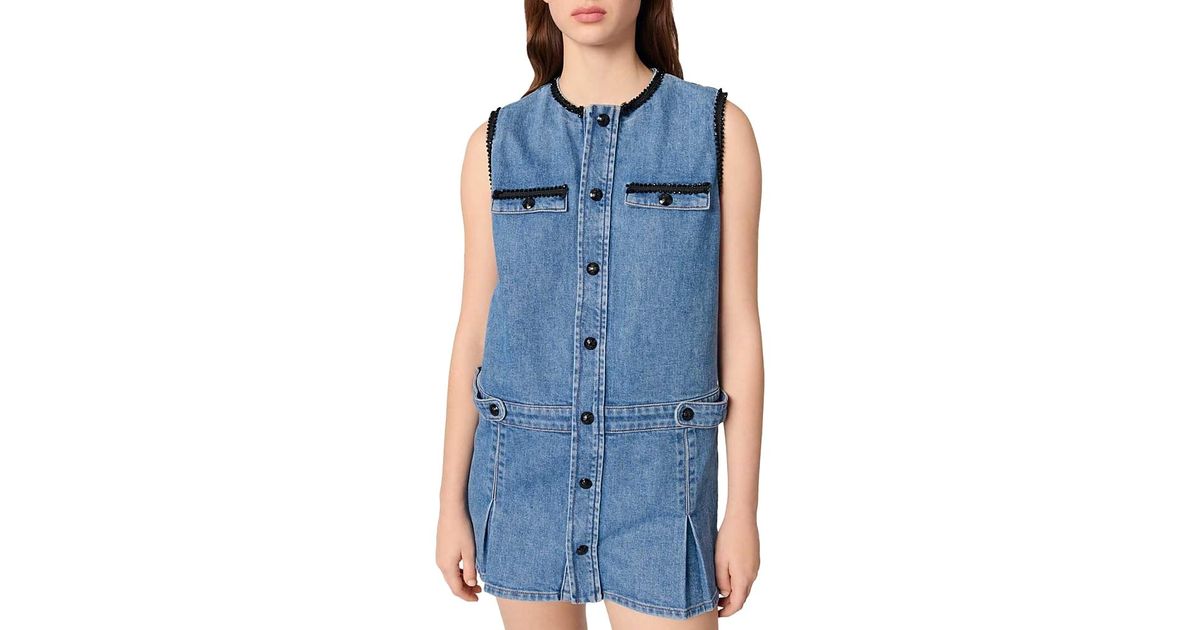 Maje Denim Dress With Embroidered Trim in Blue | Lyst UK