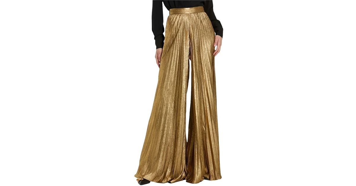 Mac Duggal Metallic Lame Pleated Wide Leg Pant | Lyst