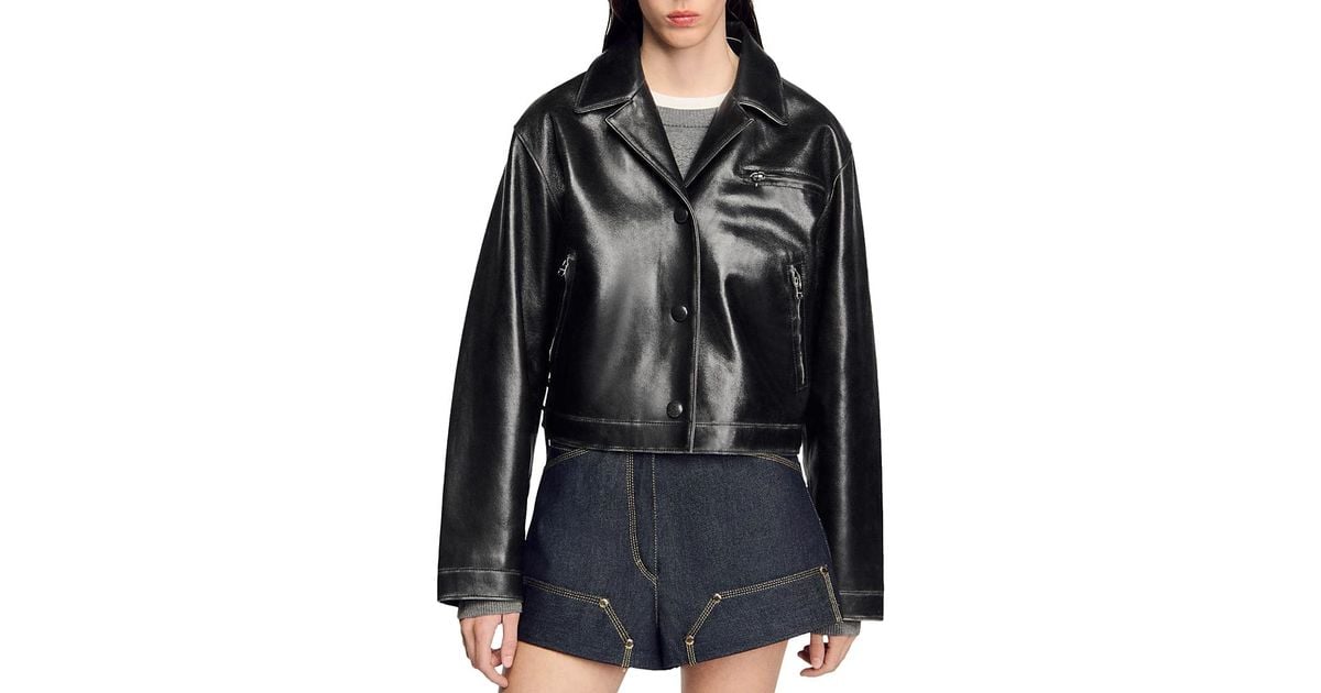 Sandro Jude Leather Jacket in Black | Lyst
