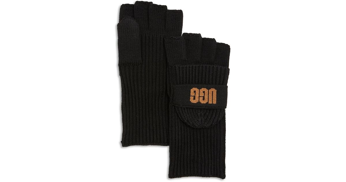 UGG Knit Logo Strap Fingerless Glove Mittens in Black | Lyst