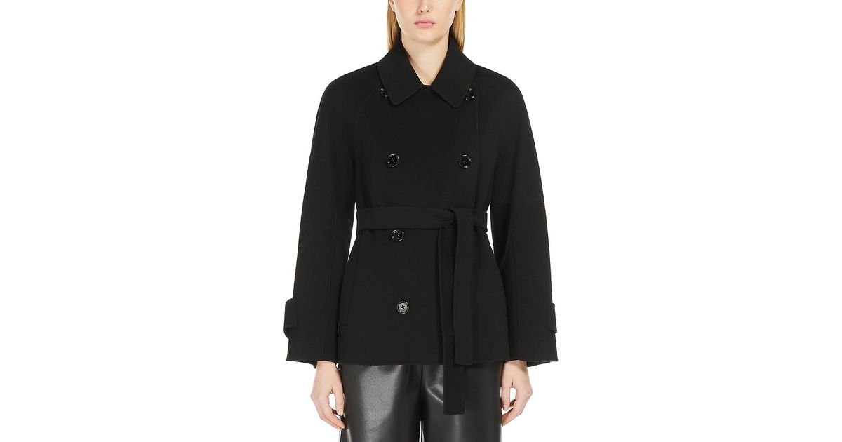Max Mara Louis Wool Short Trench Coat in Black | Lyst
