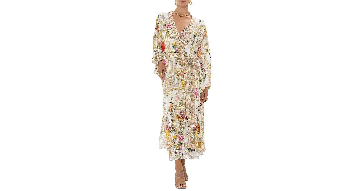 CAMILLA Silk Blouson Sleeve Layer Swim Cover Up in Metallic | Lyst