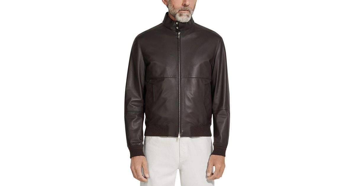 ZEGNA Nappa Leather Bomber Jacket in Black for Men | Lyst