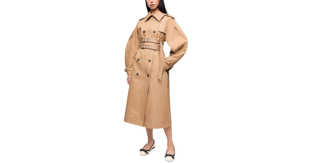 Ganni Double Belt Trench Coat in Natural | Lyst