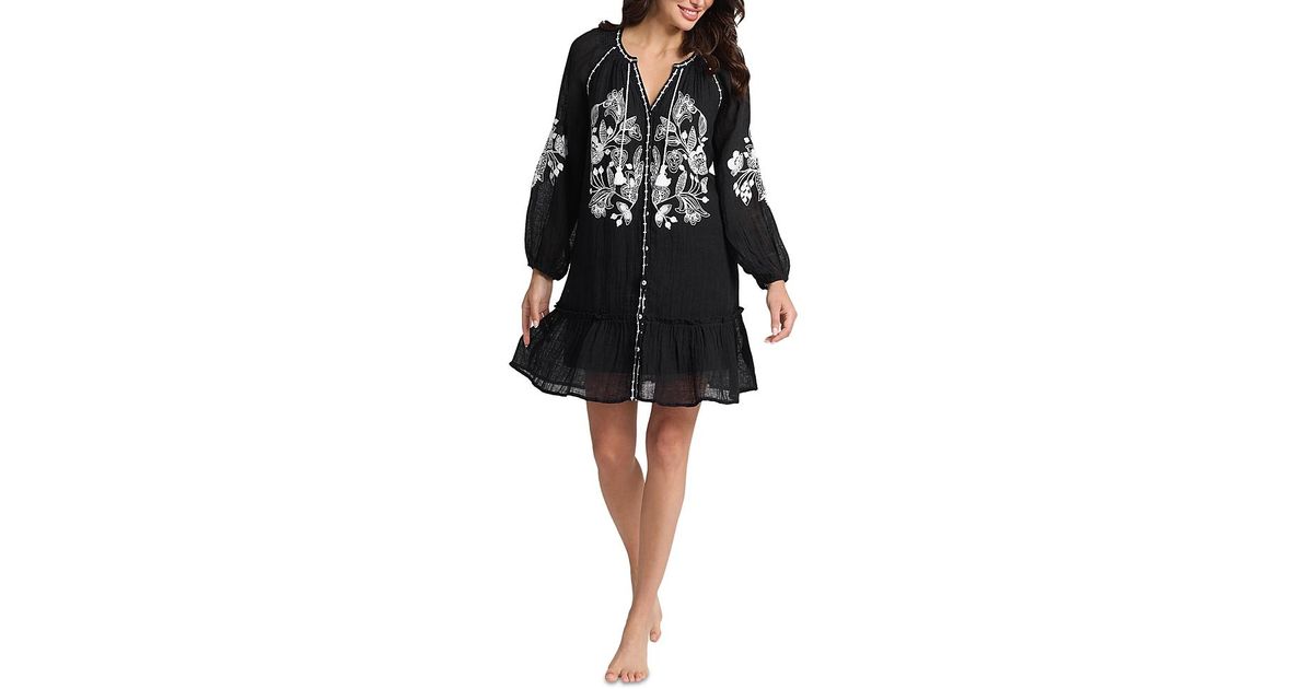 Tommy Bahama Linen Gauze Tunic Swim Cover-Up in Black | Lyst