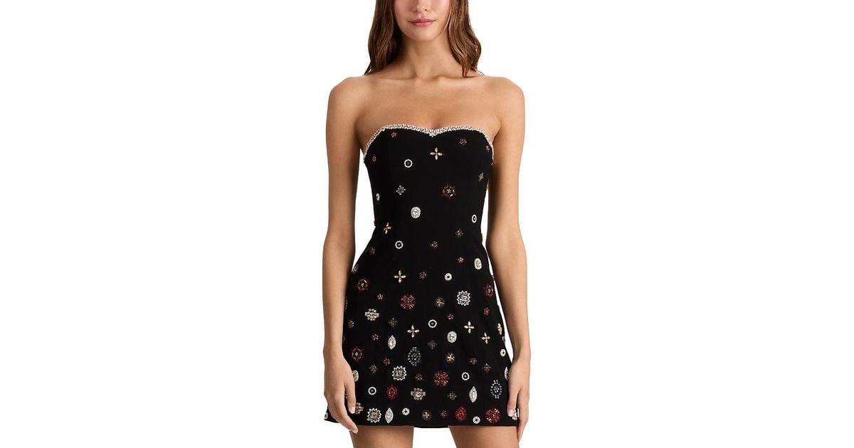 Alice + Olivia Iva Embellished Satin Mini Dress in Black | Lyst UK