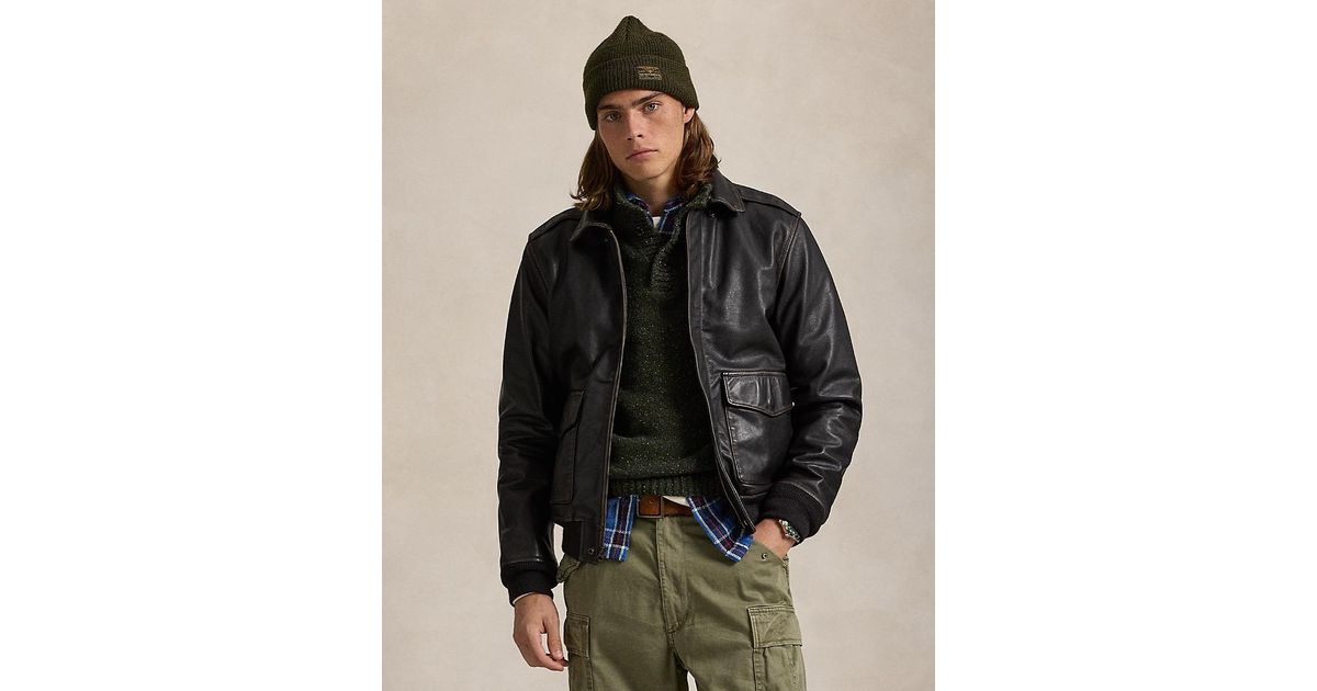 Polo Ralph Lauren Leather Bomber Jacket in Black for Men | Lyst