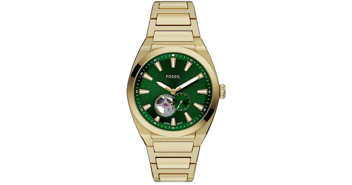 Fossil Everett Automatic-Tone Stainless Steel Watch, 42Mm in Green for ...