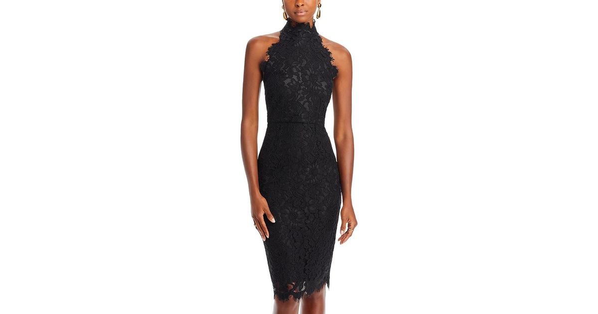 Eliza J Halter Mock Neck Lace Dress in Black | Lyst