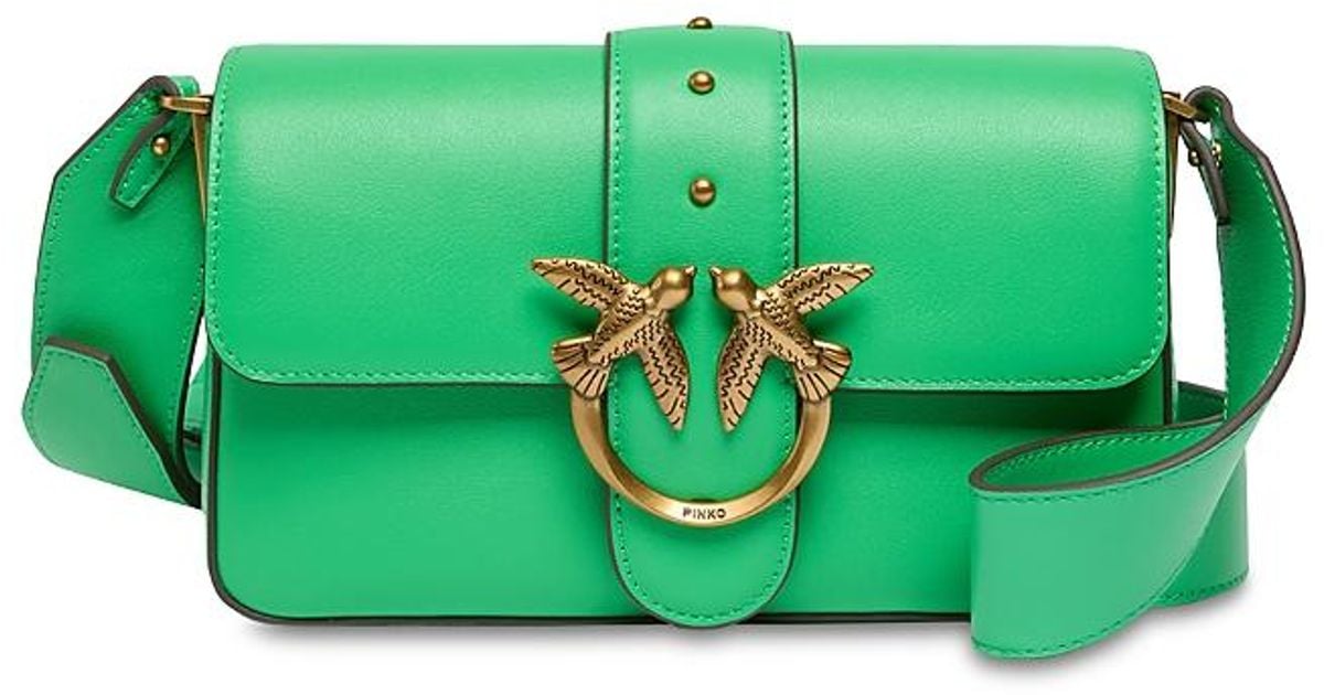 Pinko Love One Mini Slouch Leather Crossbody Bag in Green | Lyst UK