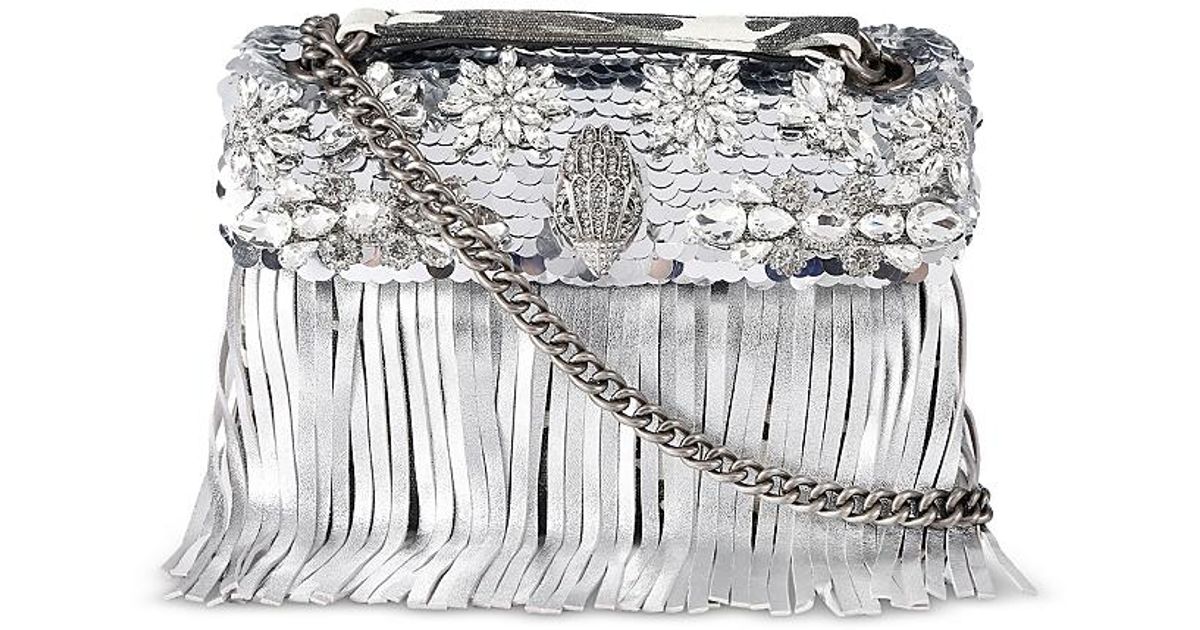Kurt Geiger Kensington Medium Fringe Crossbody in Gray | Lyst