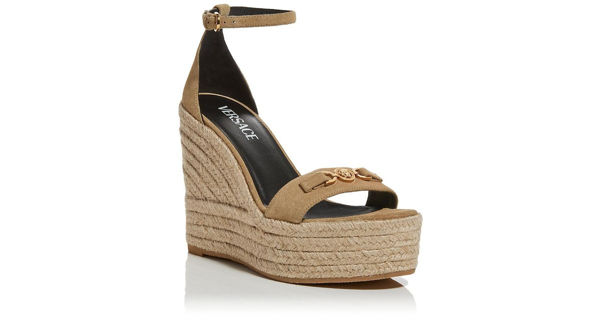 Versace Embellished Espadrille Platform Wedge Sandals in Metallic | Lyst