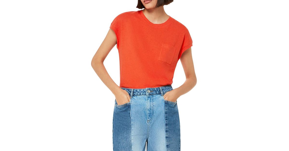 Whistles Ember Linen Mix Pocket Tee in Orange | Lyst UK