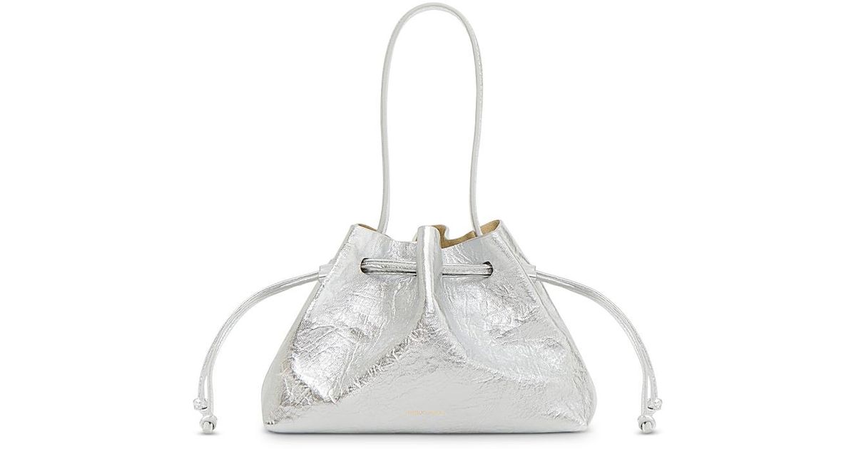 Mansur Gavriel Metallic Suede Drawstring Pouchette in White | Lyst
