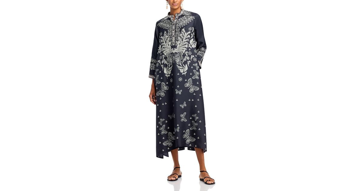Johnny Was Amber Embroidered Silk Dress in Blue | Lyst