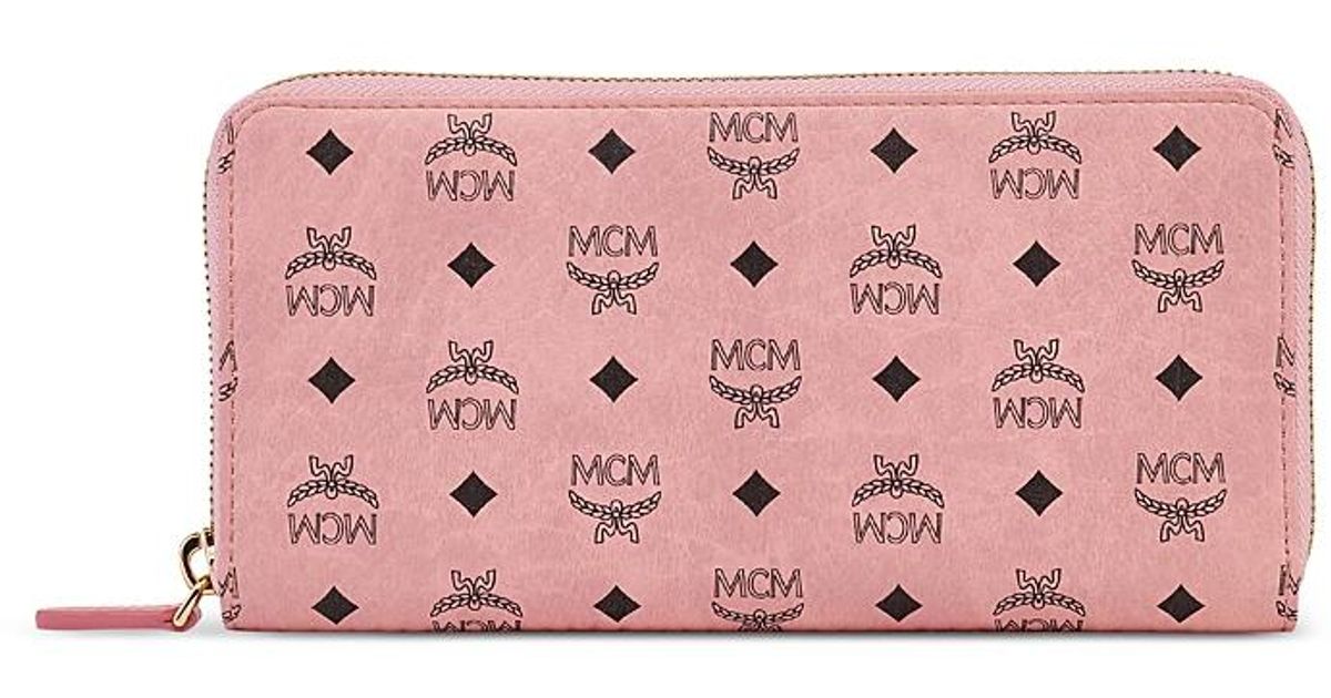 MCM Aren Visetos Zip Around Wallet in Pink | Lyst
