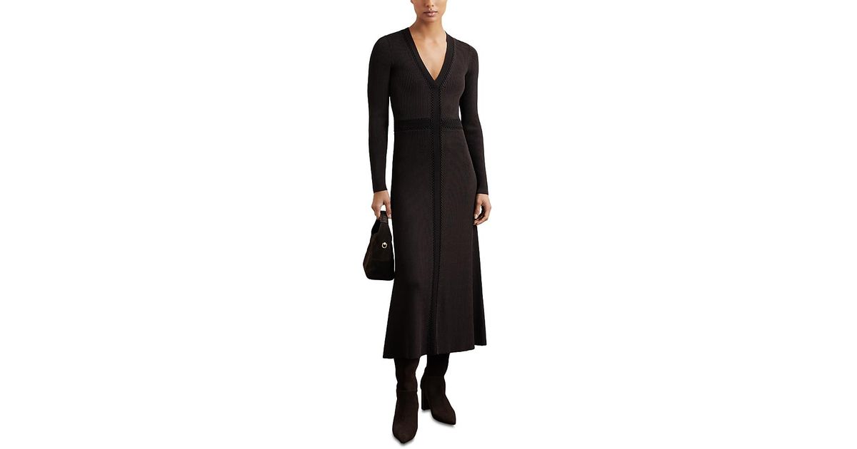 Reiss Laura Craft Detail Knit Midi Dress in Black | Lyst