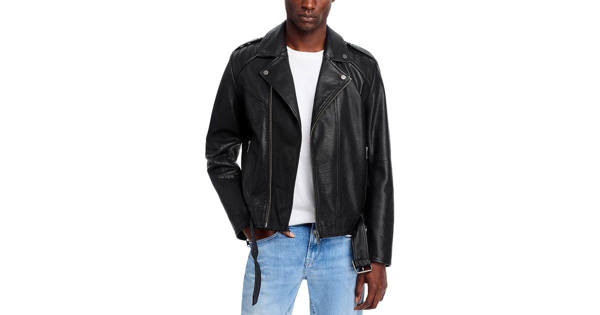 HUGO Lowis Zip Front Leather Jacket in Black for Men | Lyst