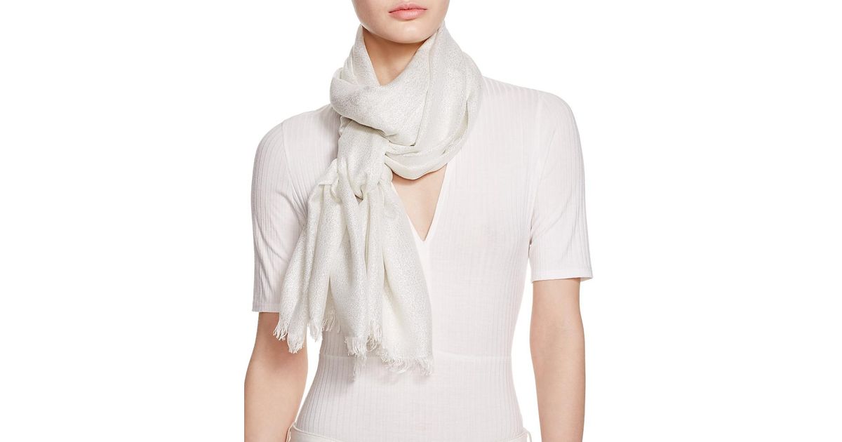 V. Fraas Fraas Solid Metallic Scarf in White | Lyst