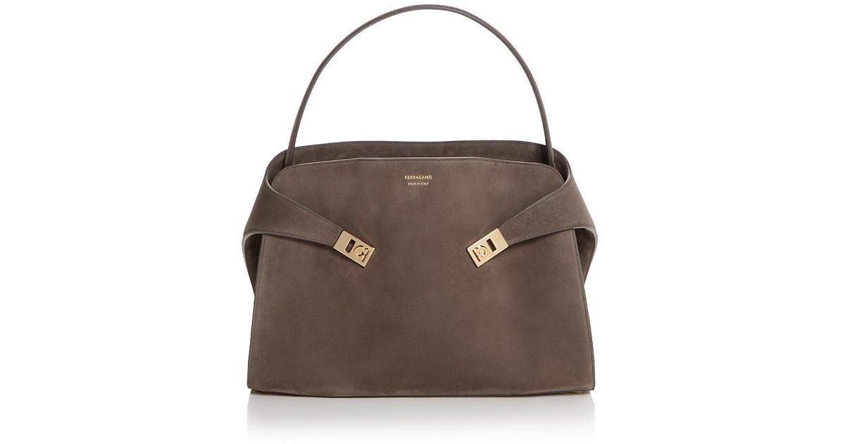 Ferragamo Hug Suede Top Handle Bag in Brown | Lyst