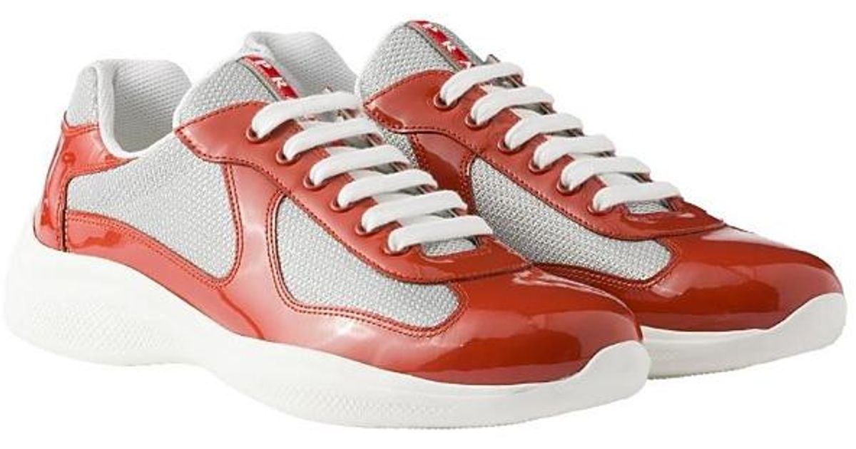 Prada Patent Leather And Technical Fabric America's Cup Sneakers in Red ...
