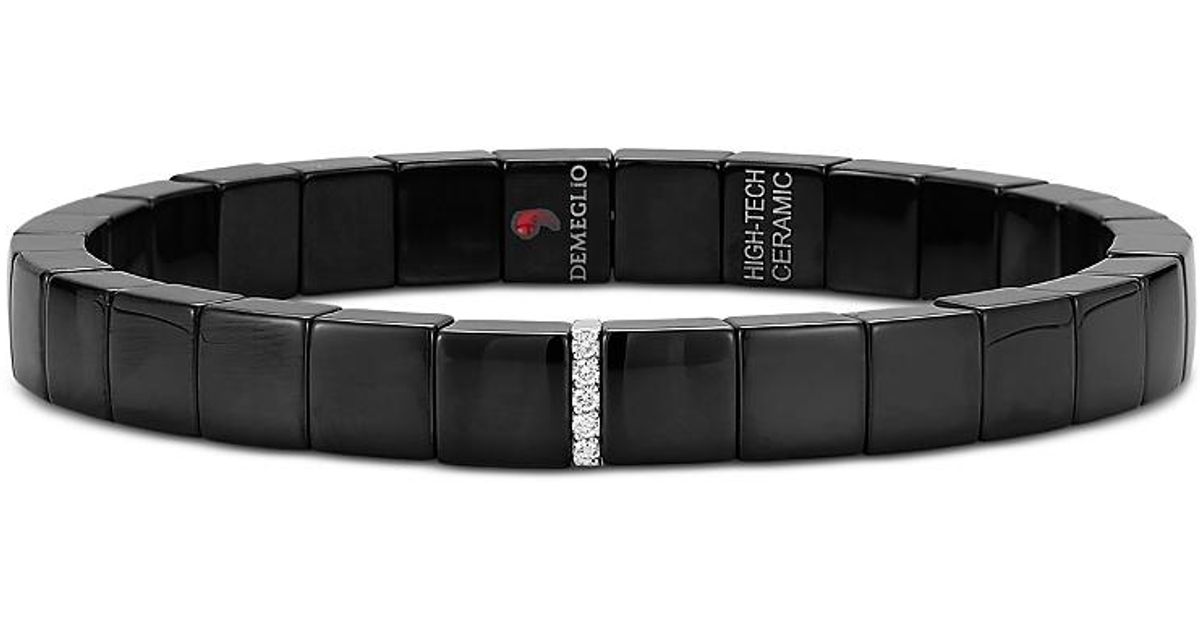’ROBERTO DEMEGLIO 18K Diamond Ceramic Scacco Stretch Bracelet in Black ...