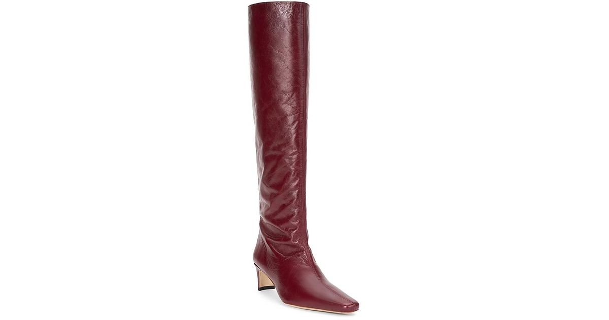 STAUD Wally Mid Heel Knee High Boots in Red | Lyst