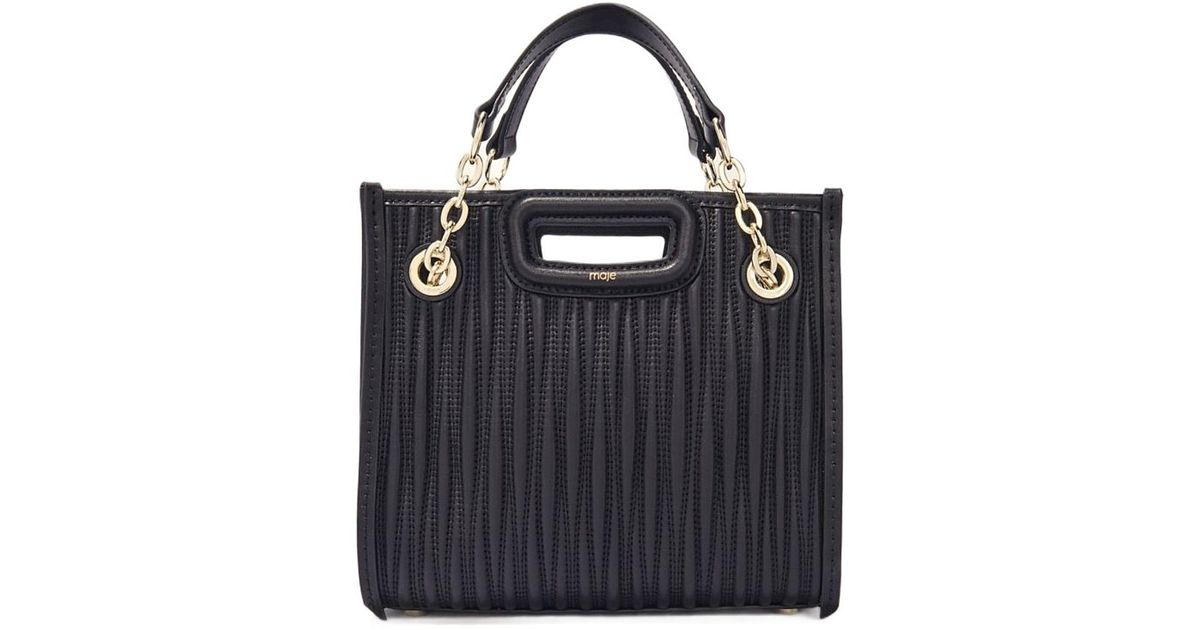 Maje Mini Quilted Leather Tote in Black | Lyst