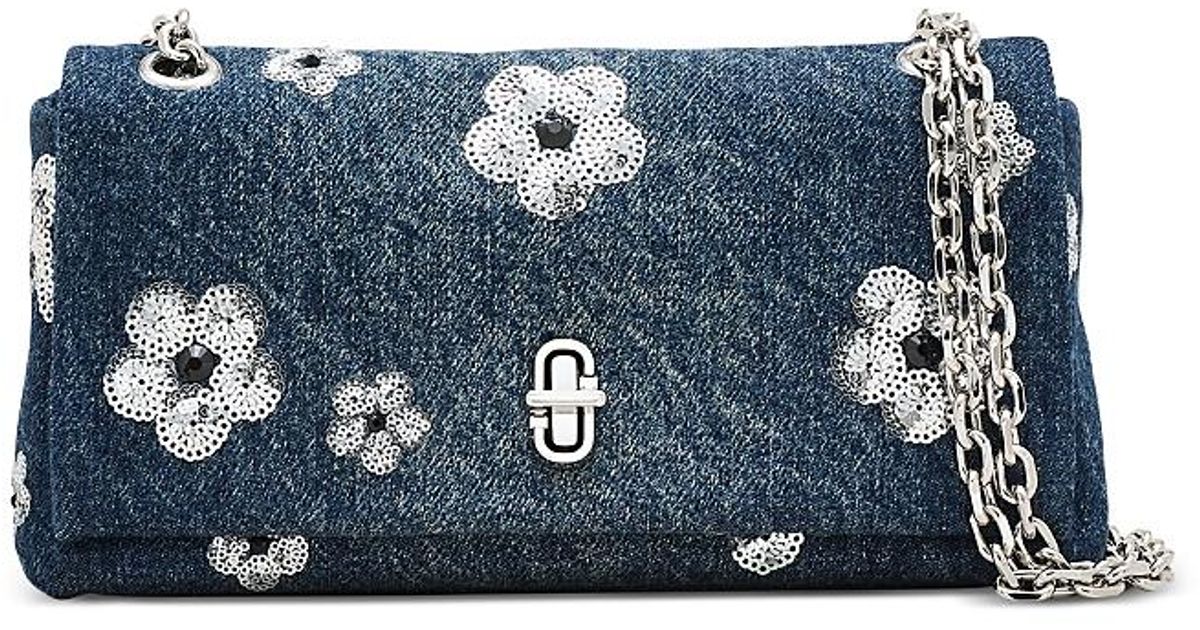 Marc Jacobs The Sequin Daisy Denim Dual Chain Wallet in Blue | Lyst