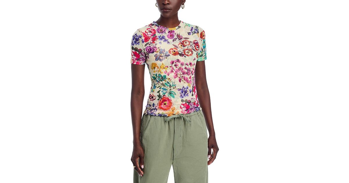 Johnny Was Floral Mesh Short Sleeve Tee in Red | Lyst UK