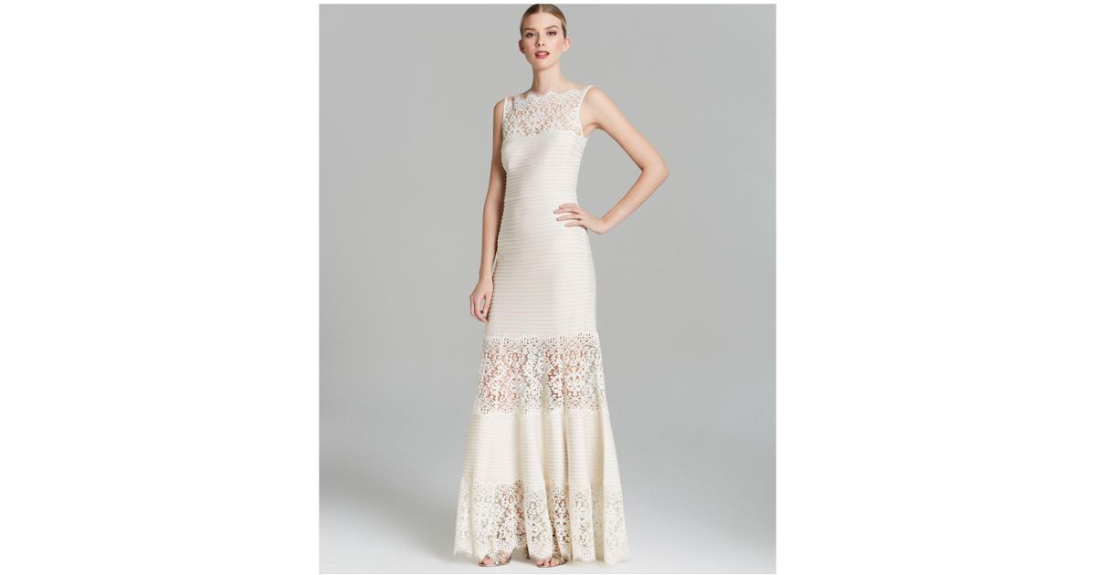 Tadashi Shoji Sleeveless Ribbed Stretch Dress - With Lace Illusion ... Tadashi Shoji Sleeveless Ribbed Stretch Dress - With Lace Illusion ...