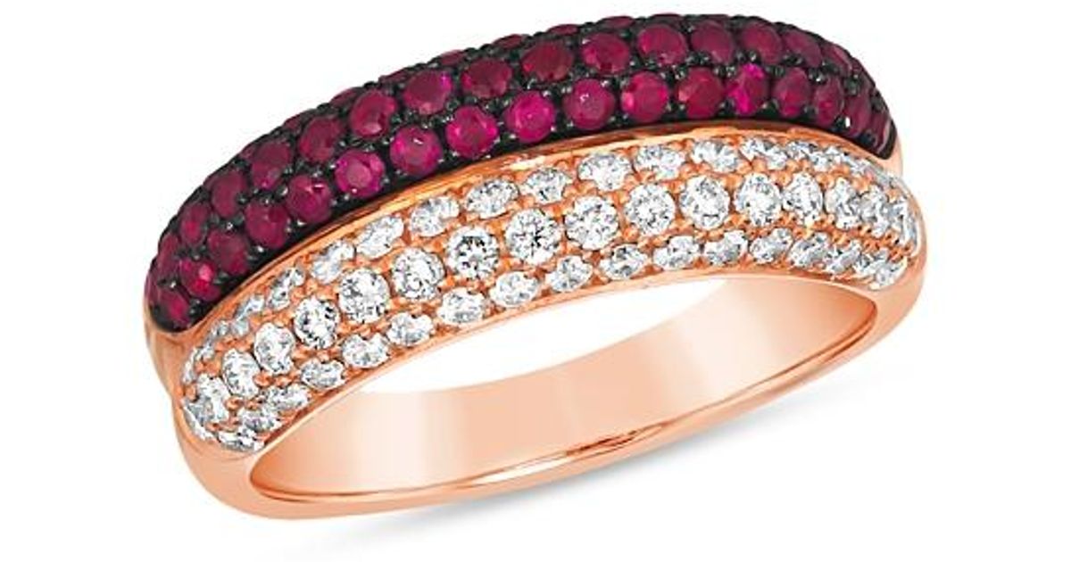 Bloomingdale's Fine Collection Ruby & Diamond Double Row Ring in Pink ...