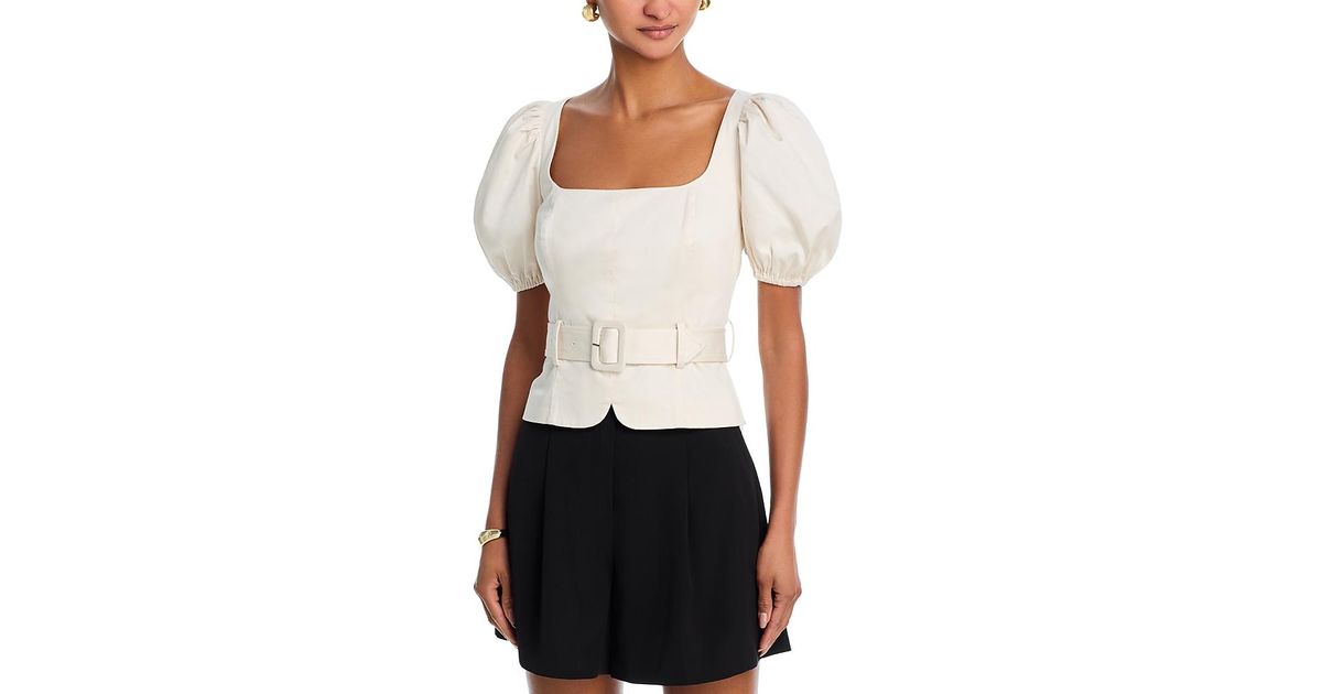 French Connection Sateen Weave Puff Sleeve Top in White | Lyst UK