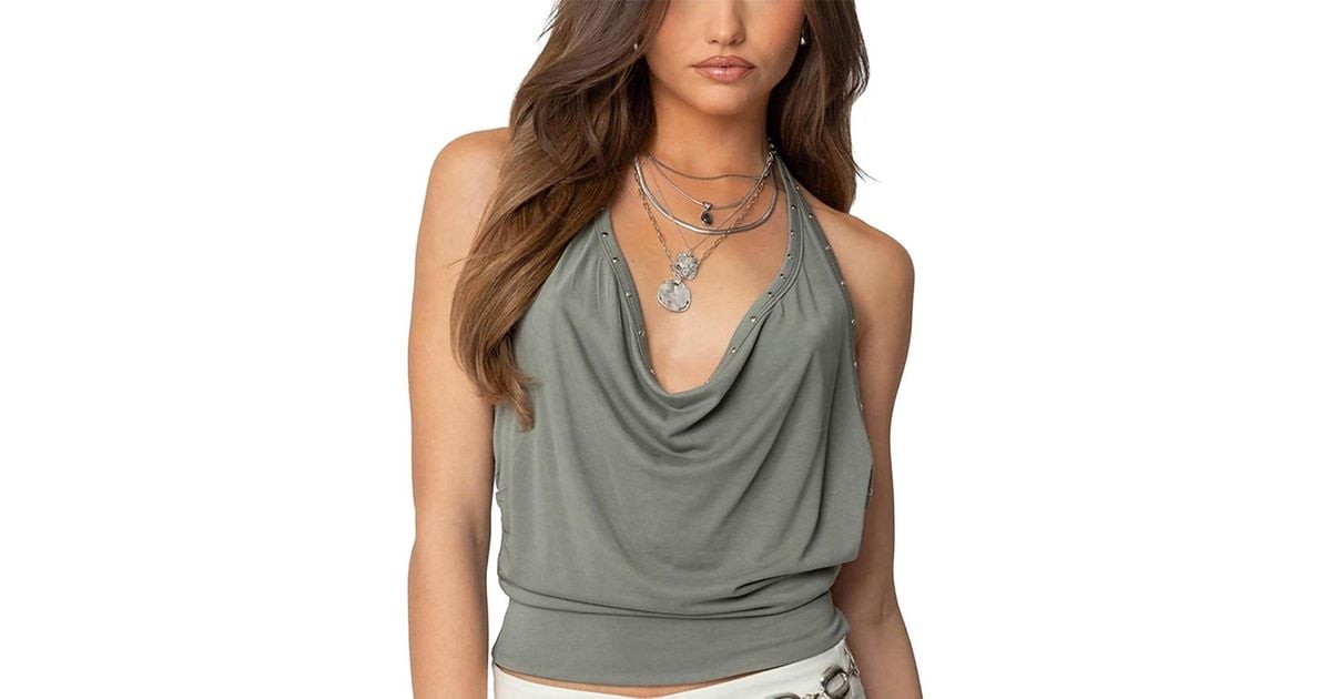 Edikted Arie Cowl Neck Halter Top in Gray | Lyst