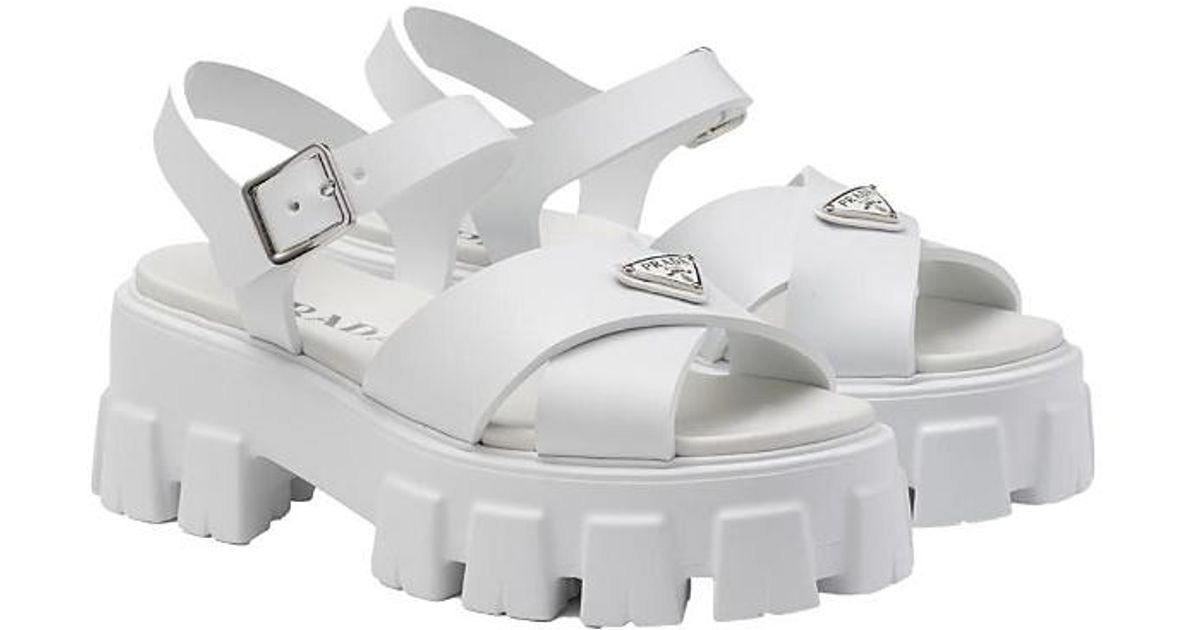 Prada Monolith Rubber Sandals in White | Lyst