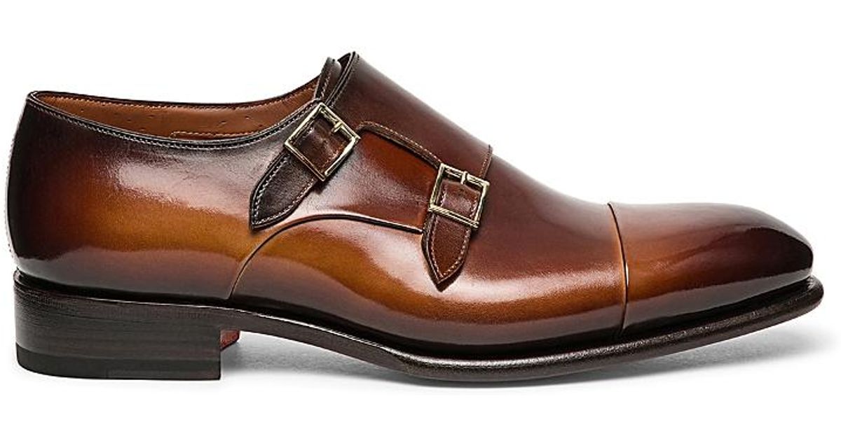 Santoni Carter Double Buckle Monk Strap Cap Toe Loafers in Brown for ...