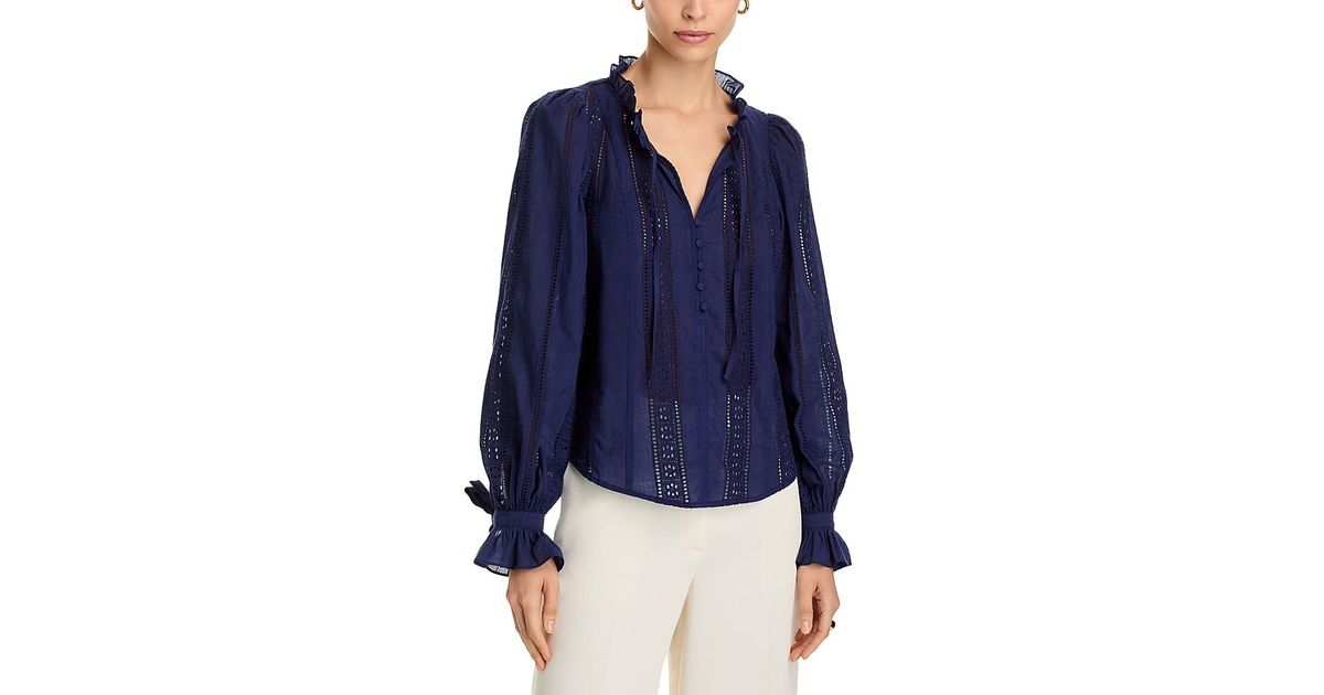 Aqua Cotton Lace Inset Blouse in Blue | Lyst