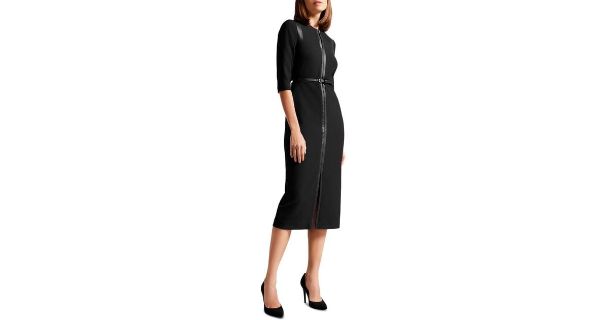 Ted Baker Halleid Faux Leather Trim Pencil Dress In Black Lyst