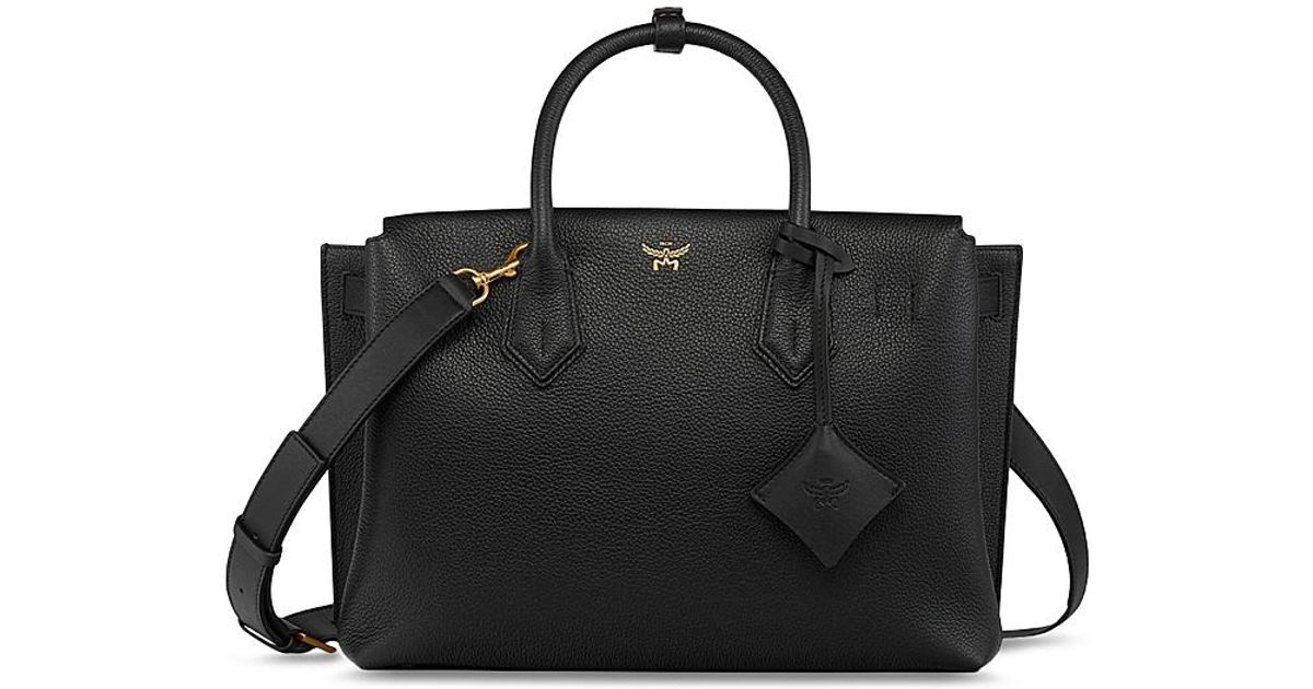 MCM Milla Medium Leather Tote in Black | Lyst