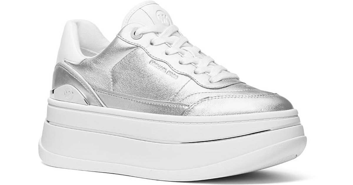 Michael Kors Hayes Metallic Leather Platform Sneakers in White | Lyst